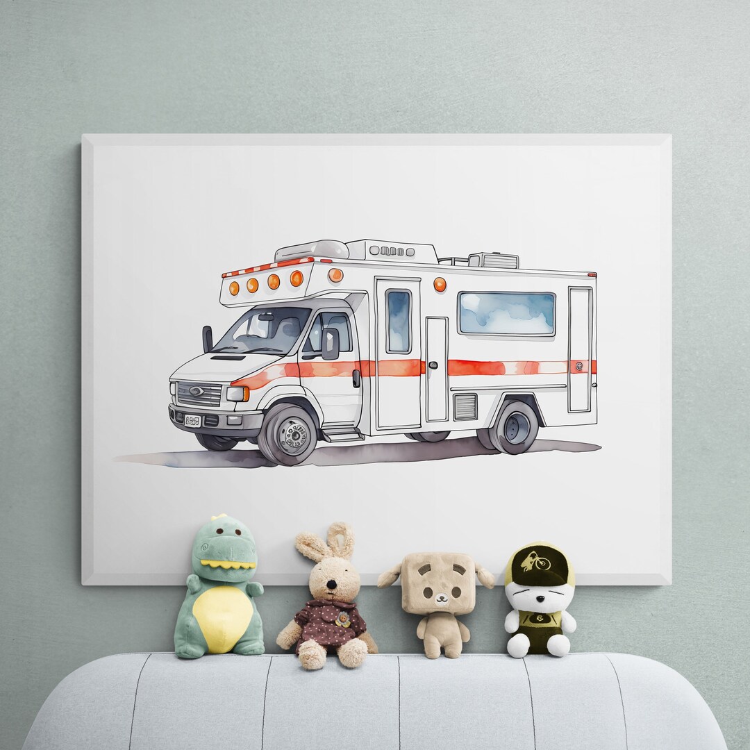 Ambulance Truck Print, Ambulance Car Poster, Ambulance Truck Wall Art ...