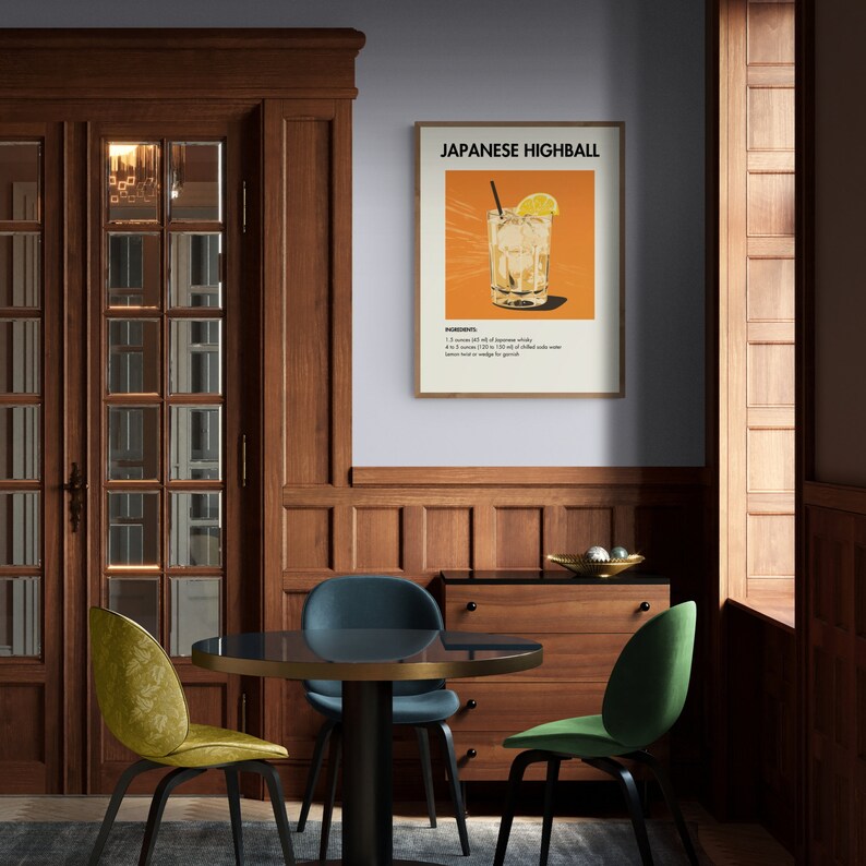 Japanese Highball Cocktail Print, Retro Bar Cart Decor (digital ...