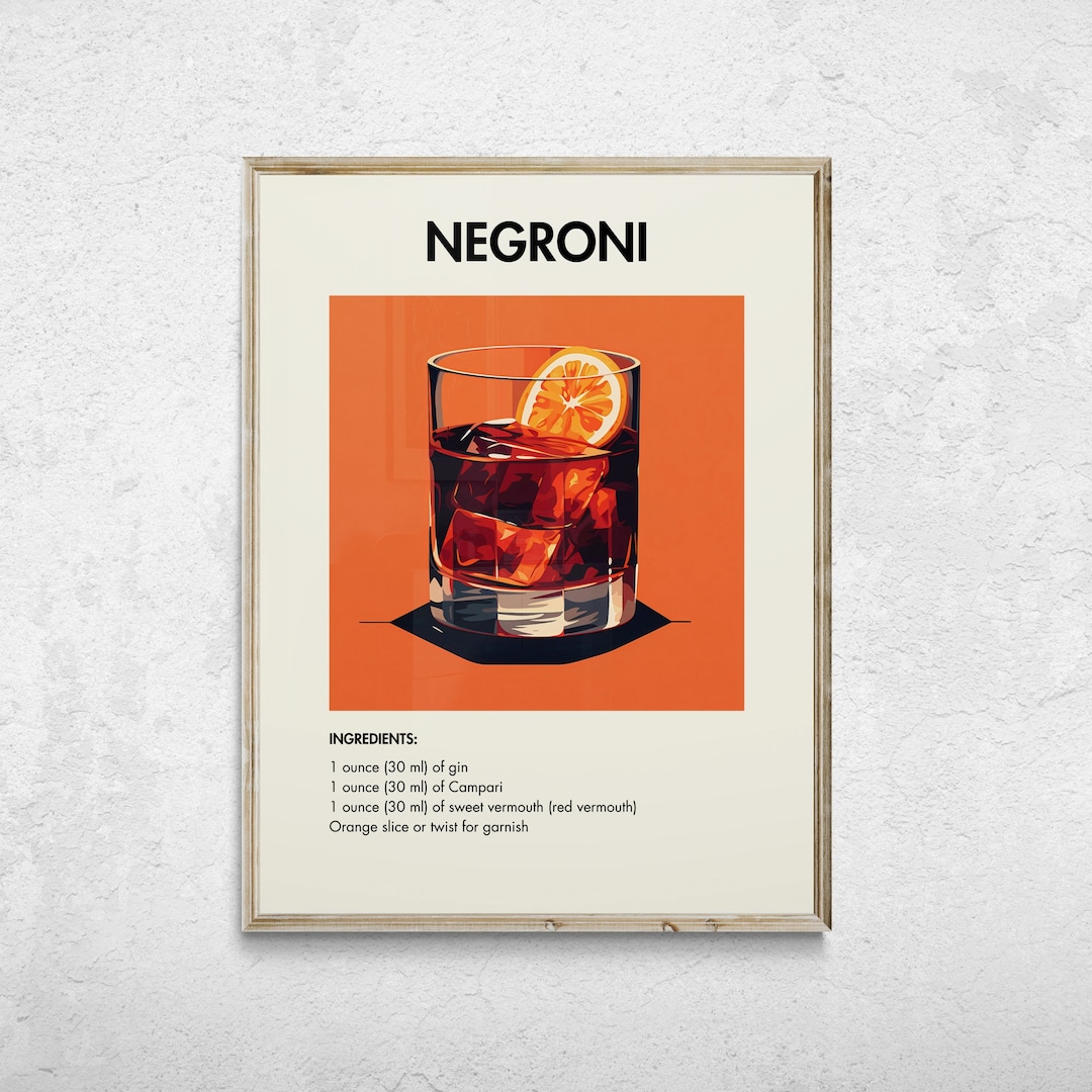 Negroni Cocktail Print, Negroni Decor, Negroni Poster, Bar Cart Decor ...