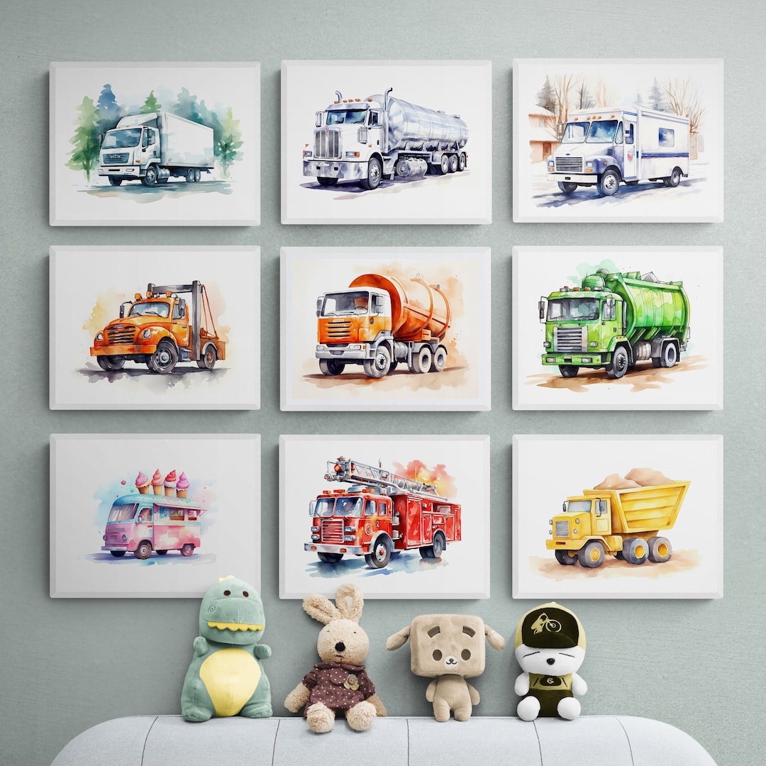 Set of 9 Printable Trucks, Truck Wall Art, Vehicle Prints ...