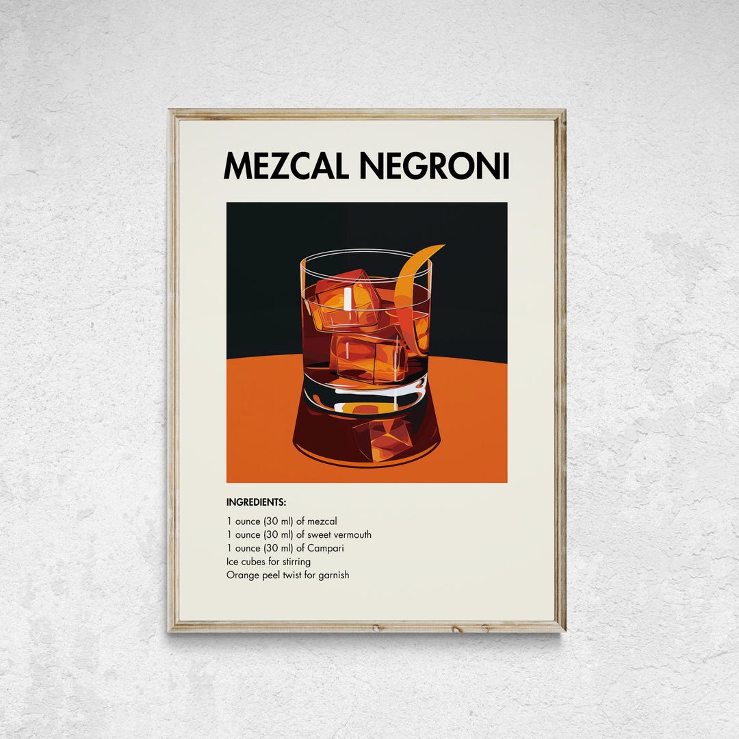 Mezcal Negroni Cocktail Printable, Minimalist Alcohol Print, Mezcal ...