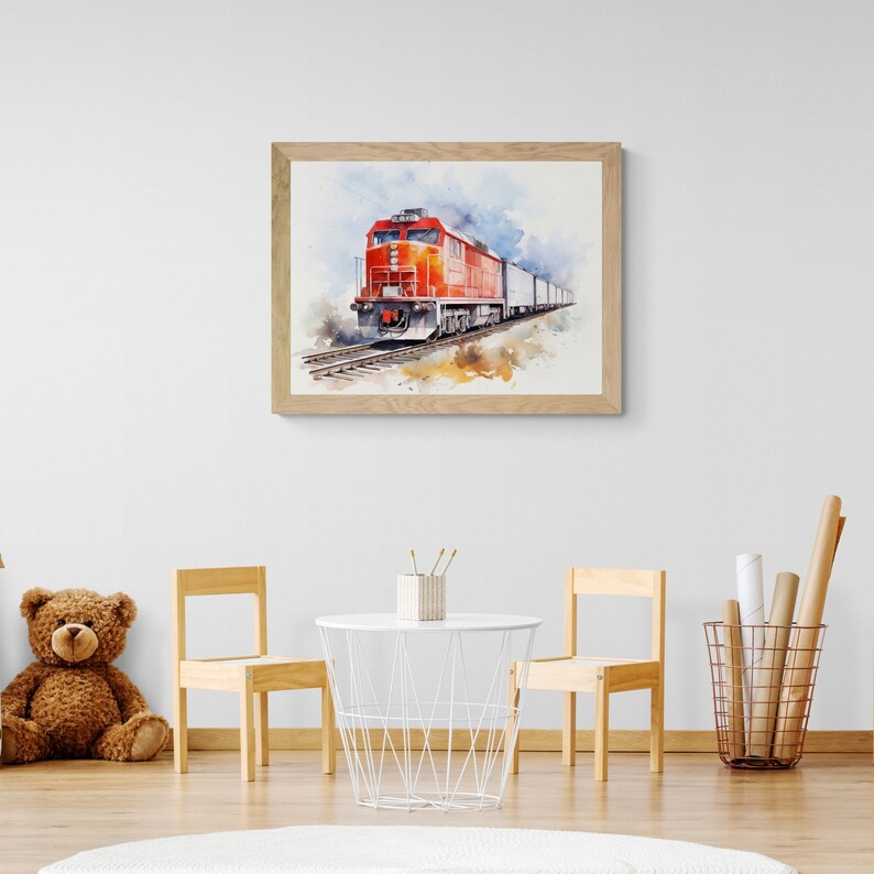 Freight Train Watercolor Print, Transportation Nursery Decor (digital ...