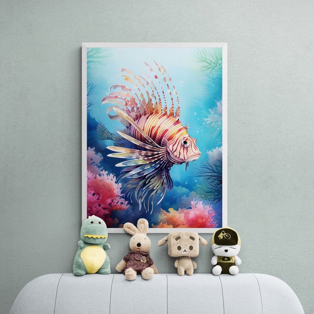 Lionfish Print, Watercolor Printable, Ocean Themed Nursery, Under the ...
