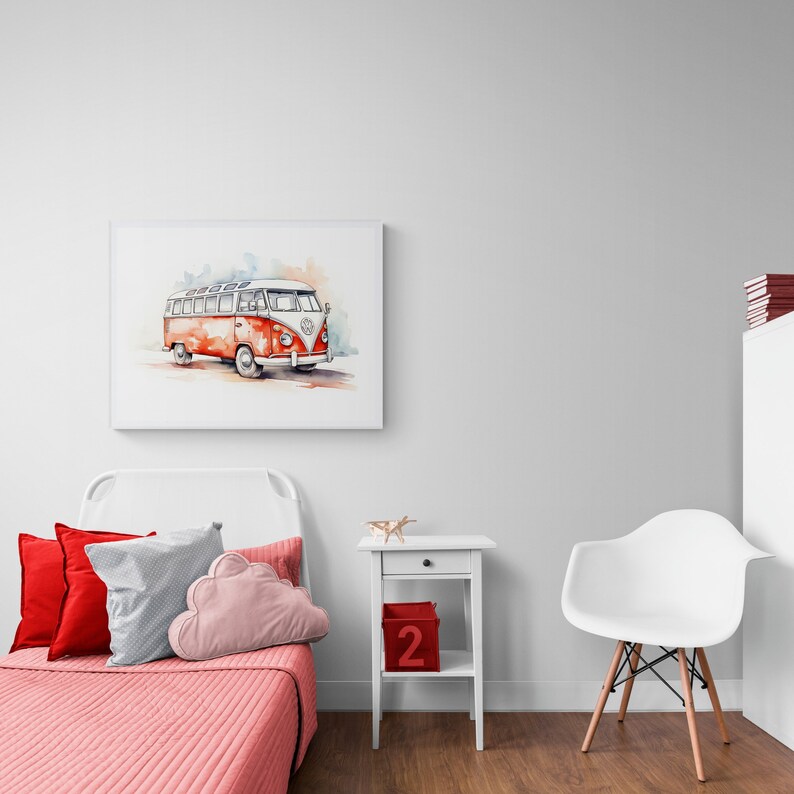 Minibus Printable, Vintage Minibus, Transportation Art, Printable ...