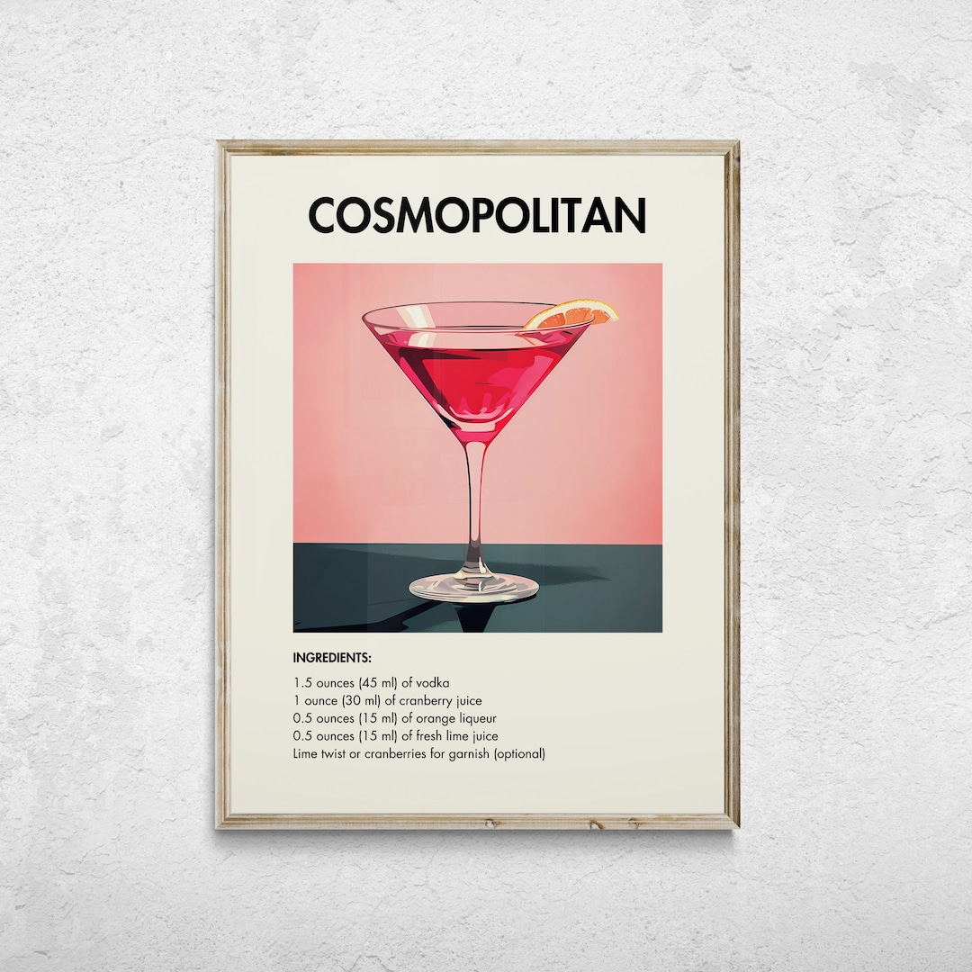 Cosmopolitan Cocktail Print, Classic Cocktail Wall Art, Cocktail Art ...