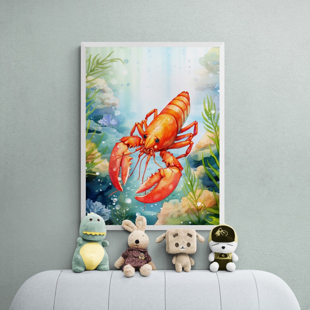 Lobster Print, Sea Animal Printable, Nautical Nursery Decor, Lobster ...