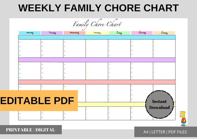 Editable Family Chore Chart | Printable Weekly Chore List | Kids ...