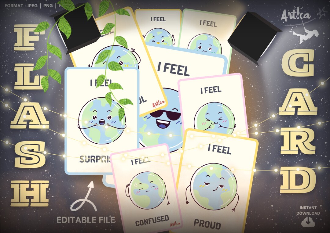 Emotions Face Flashcards, Earth Flashcard, Printable Digital Download ...