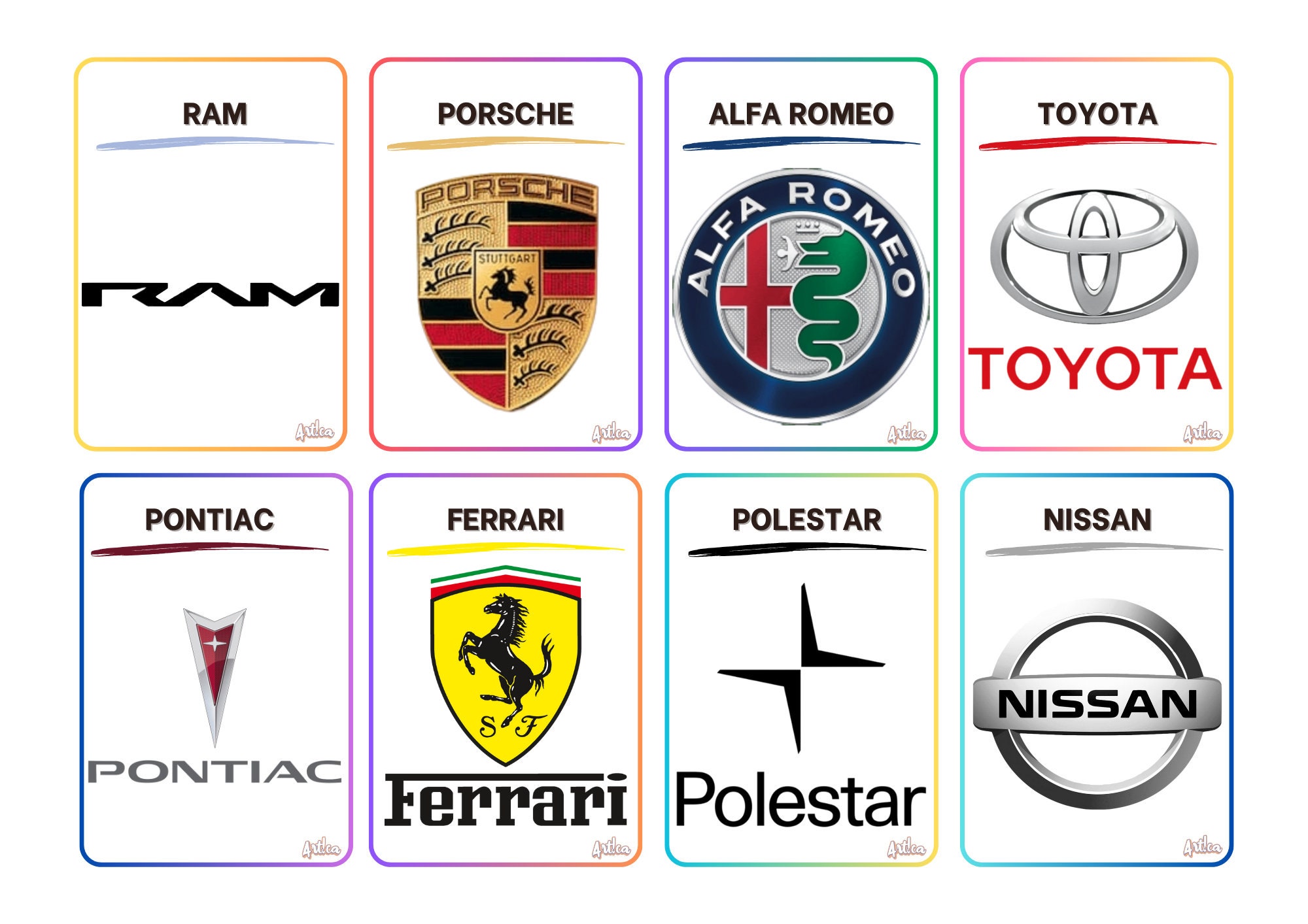 Car Brand Logo Flashcards, Printable & Editable (PDF Download A4 Size ...
