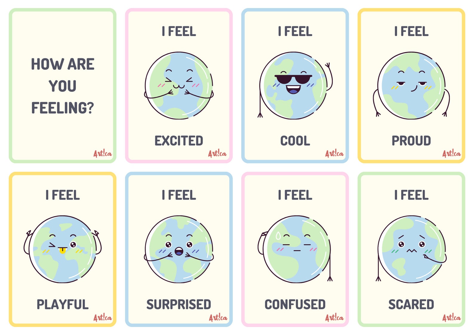 Emotions Face Flashcards, Earth Flashcard, Printable Digital Download ...