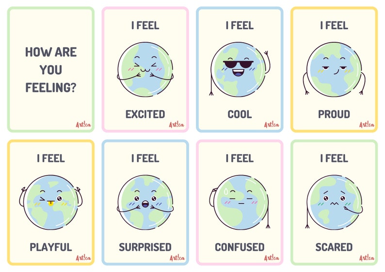 Emotions Face Flashcards, Earth Flashcard, Printable Digital Download ...
