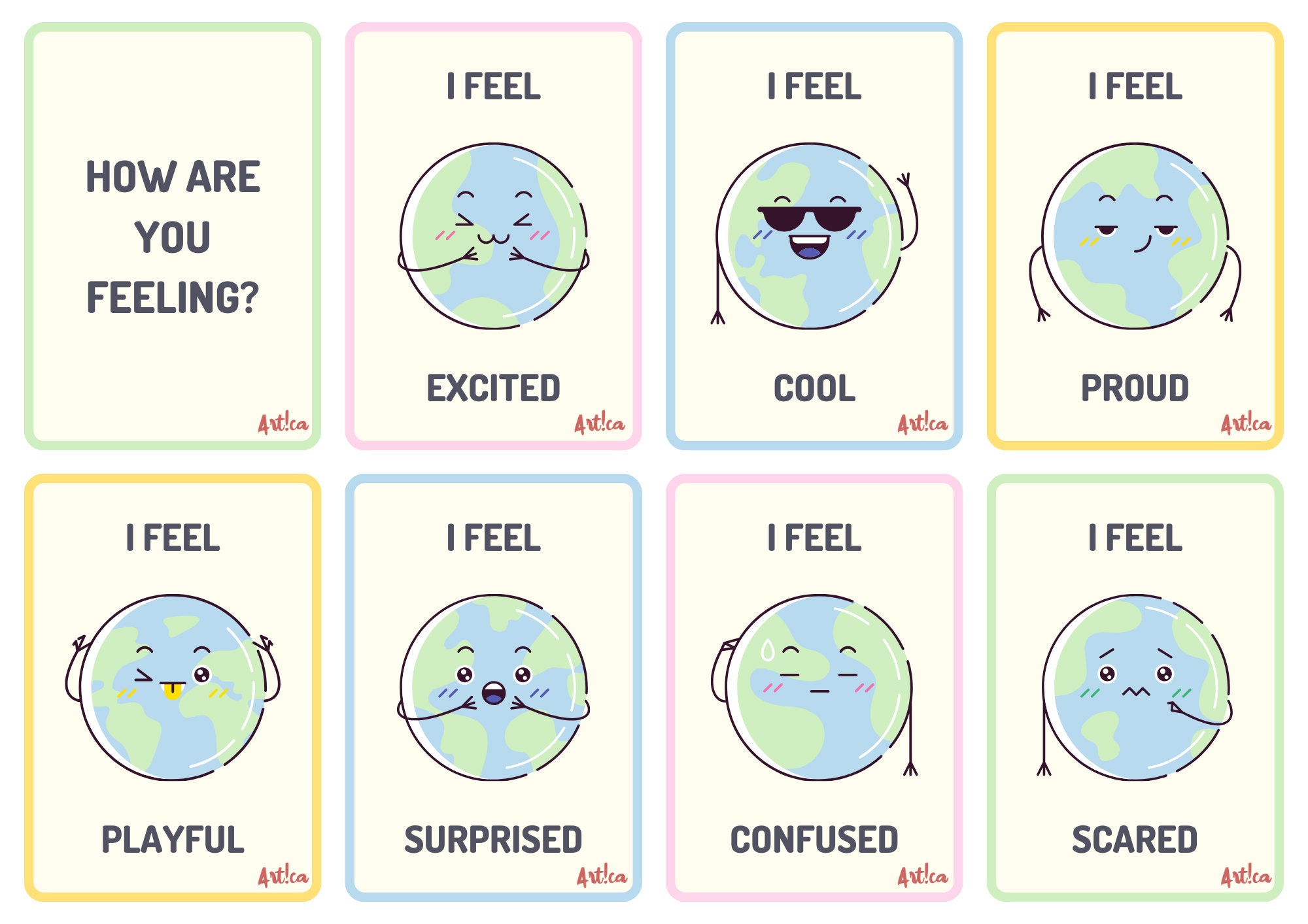 Emotions Flashcards, Earth Emoji Feelings, Social Learning (digital ...
