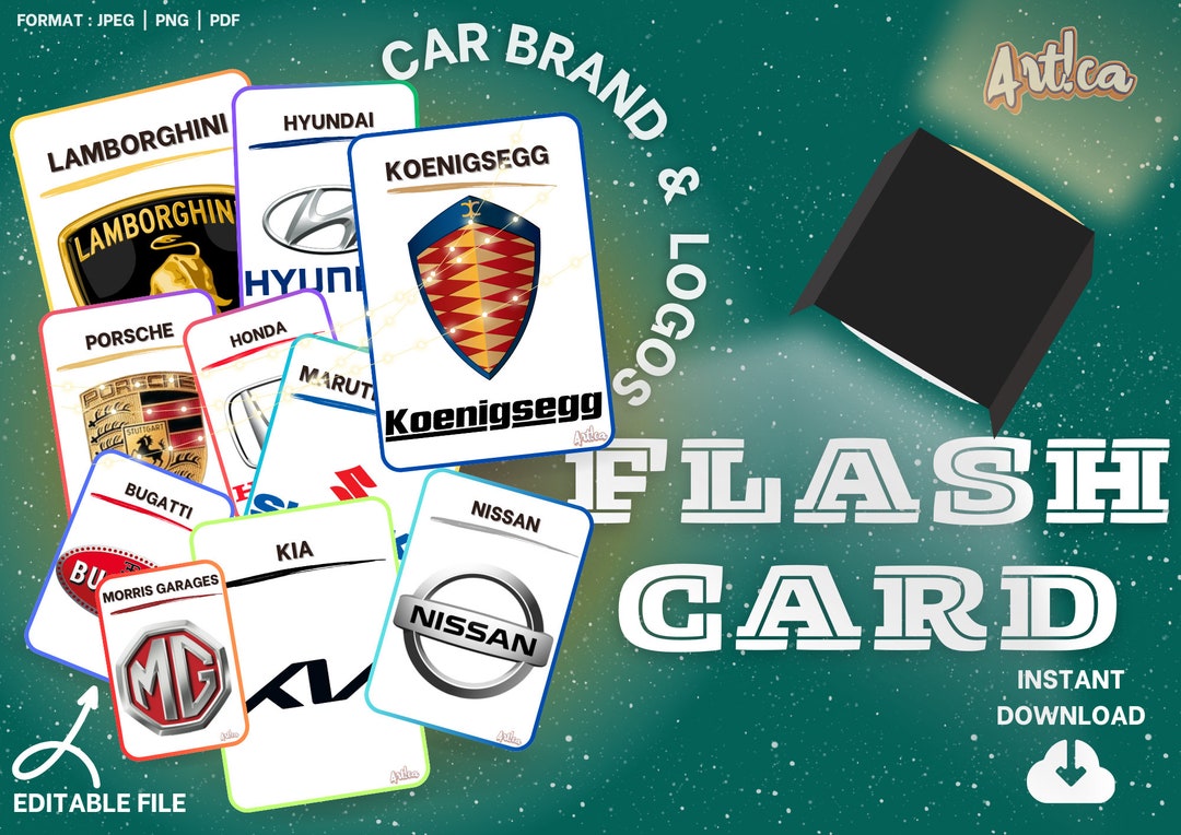 Car Brand Logo Flashcards, Printable & Editable (PDF Download A4 Size ...