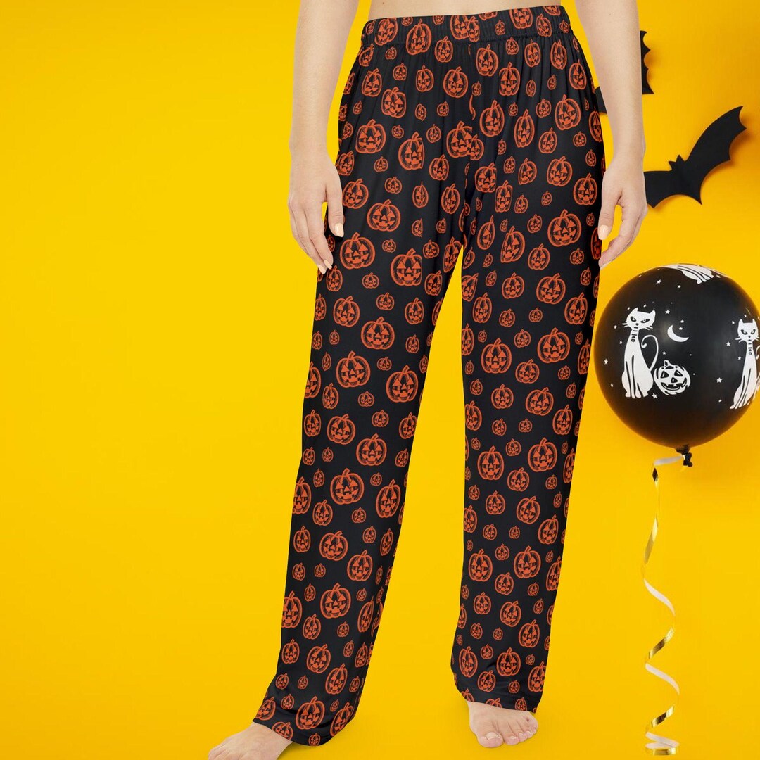 Women's Halloween Pajama Pants, Orange and Black Pumpkin Print, Jack-o ...