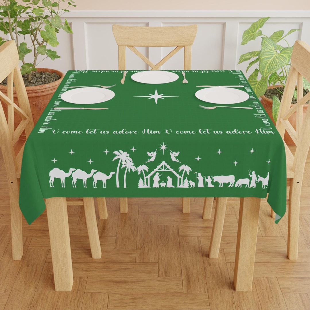 Nativity Tablecloth, Christmas Decor, Religious Table Cover, Holiday ...