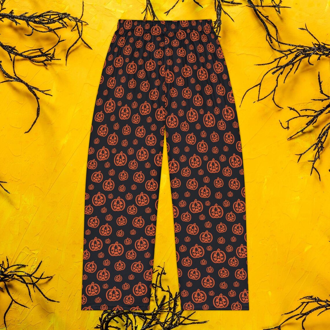 Women's Halloween Pajama Pants, Orange and Black Pumpkin Print, Jack-o ...