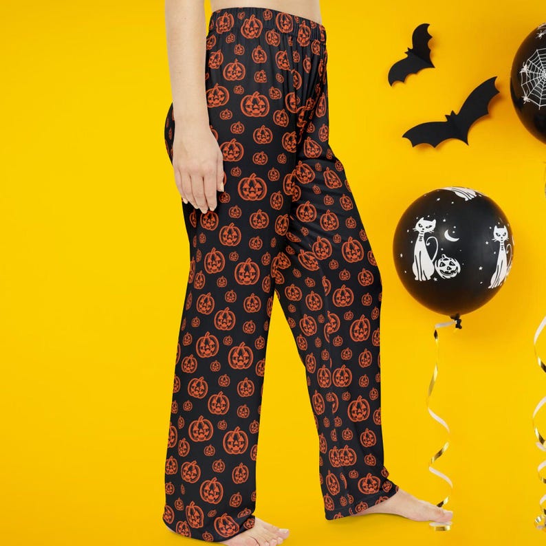 Women's Halloween Pajama Pants, Orange and Black Pumpkin Print, Jack-o ...