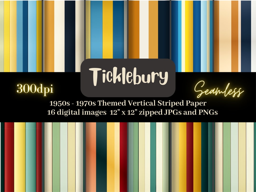 Digital Paper, 1950s - 1970s Retro Wallpaper, Vertical Stripes, 12"x12 ...