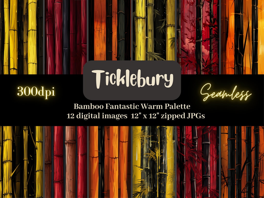 Digital Paper: Bamboo Fantastic Warm Colors, Download Only, 300 Dpi, 12 ...