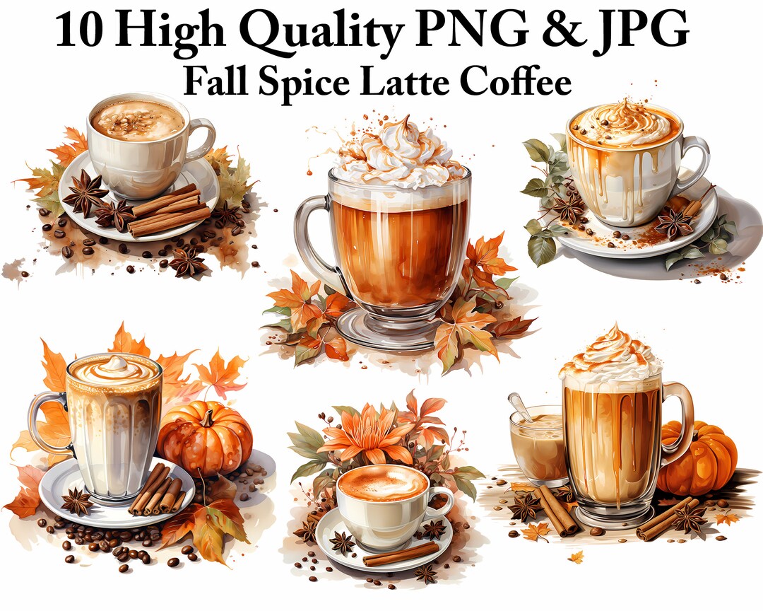 Fall Watercolor Coffee Clipart: Pumpkin Spice Latte, Autumn Drinks PNG ...