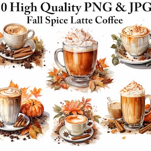 Fall Watercolor Coffee Clipart: Pumpkin Spice Latte, Autumn Drinks PNG ...