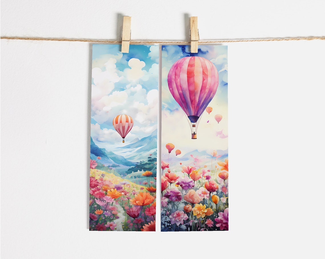 Watercolor Hot Air Balloon Bookmarks: Printable Designs (digital Download) - Etsy