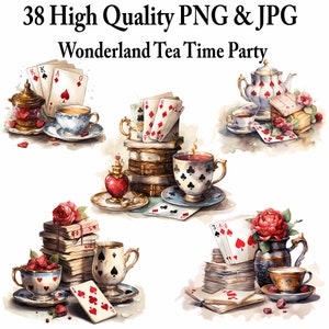 Watercolor Alice in Wonderland Clipart: Tea Party PNG Bundle (digital ...