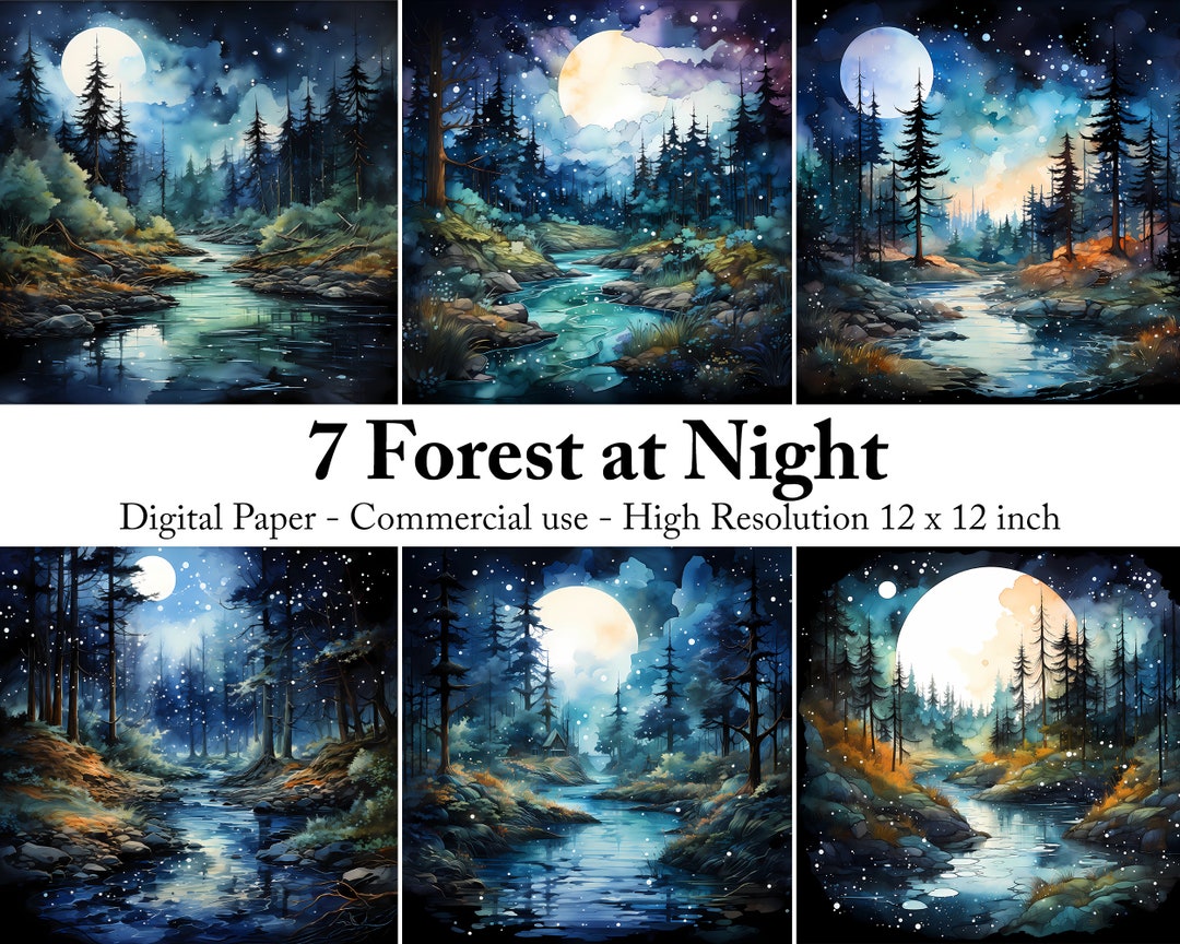 Watercolor Enchanted Forest Digital Paper: Scrapbook & Junk Journal ...