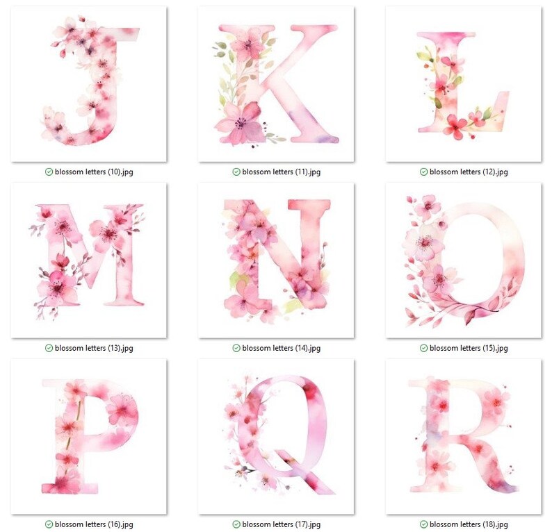 Cherry Blossom Watercolor Alphabet Clipart: Floral Spring Letters ...