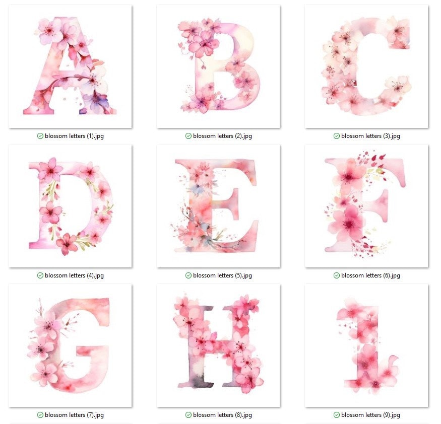 Cherry Blossom Watercolor Alphabet Floral Spring Letters Clipart Set ...
