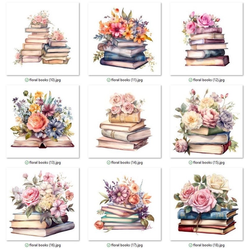 42 PNG Watercolor Floral Books Clipart Book Clip Art Book Bundle PNG ...