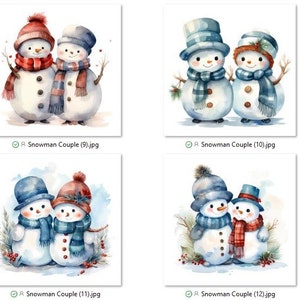 15 Watercolor Snowman Couple Clipart PNG JPG, Digital Download ...