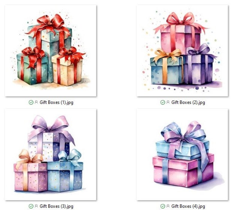 Watercolor Gift Boxes Clipart PNG Bundle, Party Clipart, Present ...