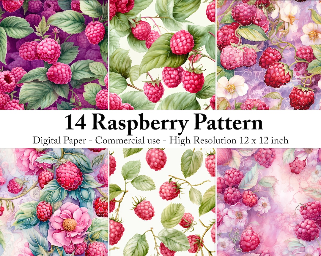 Raspberry Pattern Digital Paper | Fruit Pattern Digital Papers ...