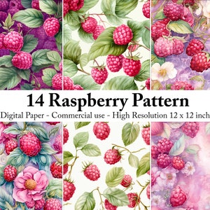 Raspberry Pattern Digital Paper | Fruit Pattern Digital Papers ...