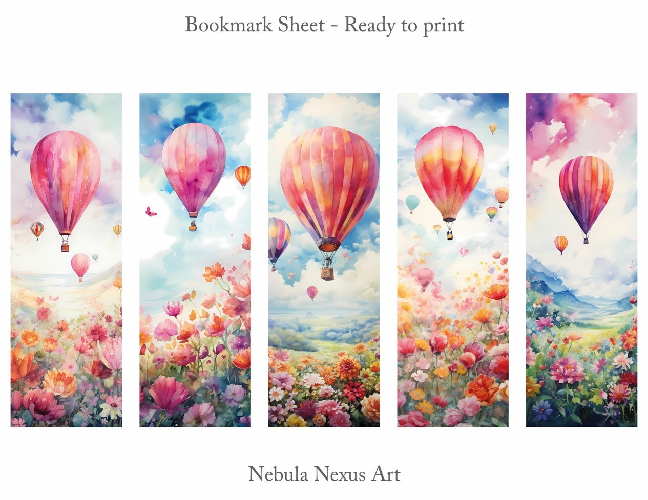10 Watercolor Hot Air Balloon Printable Bookmarks Digital Download JPG ...