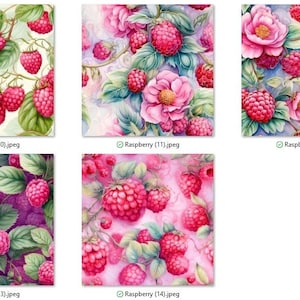 Raspberry Pattern Digital Paper | Fruit Pattern Digital Papers ...