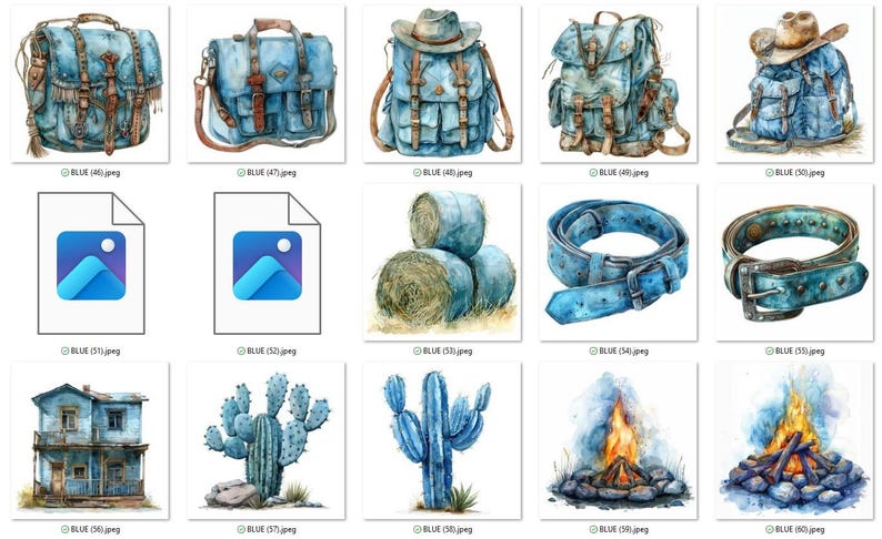 Watercolor Blue Western Clipart Bundle (PNG & JPG) - Etsy