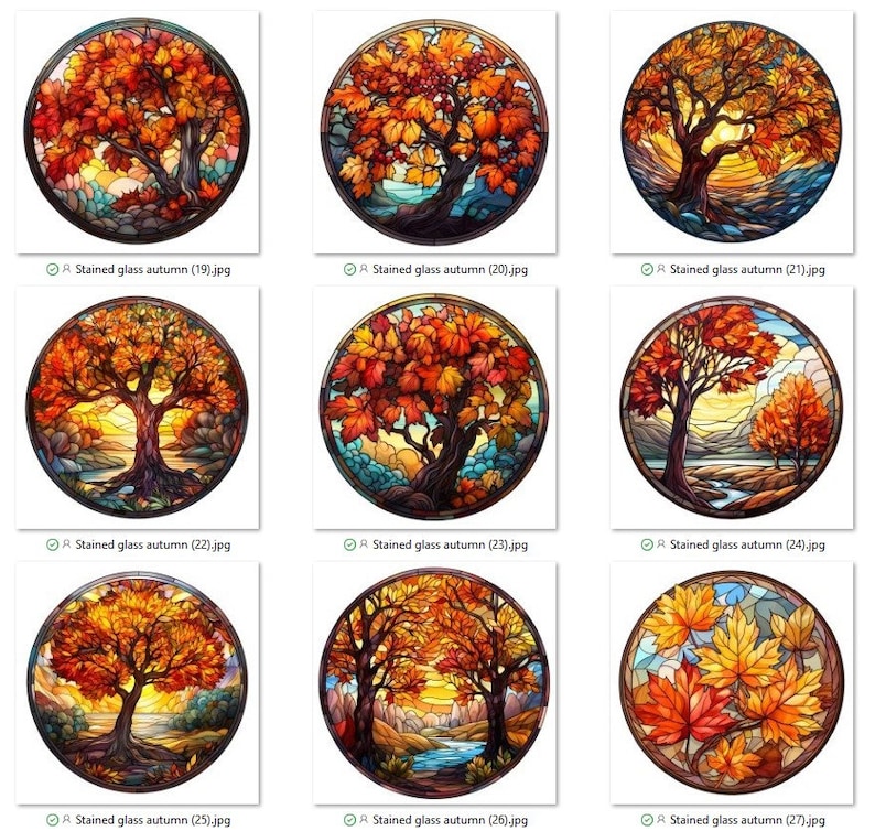 Stained Glass Autumn Clipart Bundle: Fall Leaves, Trees (PNG) - Etsy