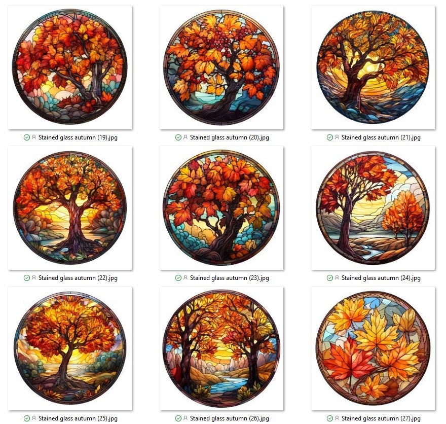 Stained Glass Autumn Clipart Bundle: Fall Leaves, Trees (PNG) - Etsy