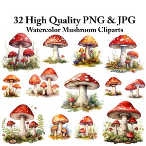 Mushroom Watercolor Clipart, Watercolor Forest Art, Fantasy Clipart ...