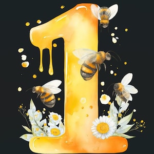 Honey Bee Number Clipart: Watercolor Bumblebee, Honeycomb (digital ...