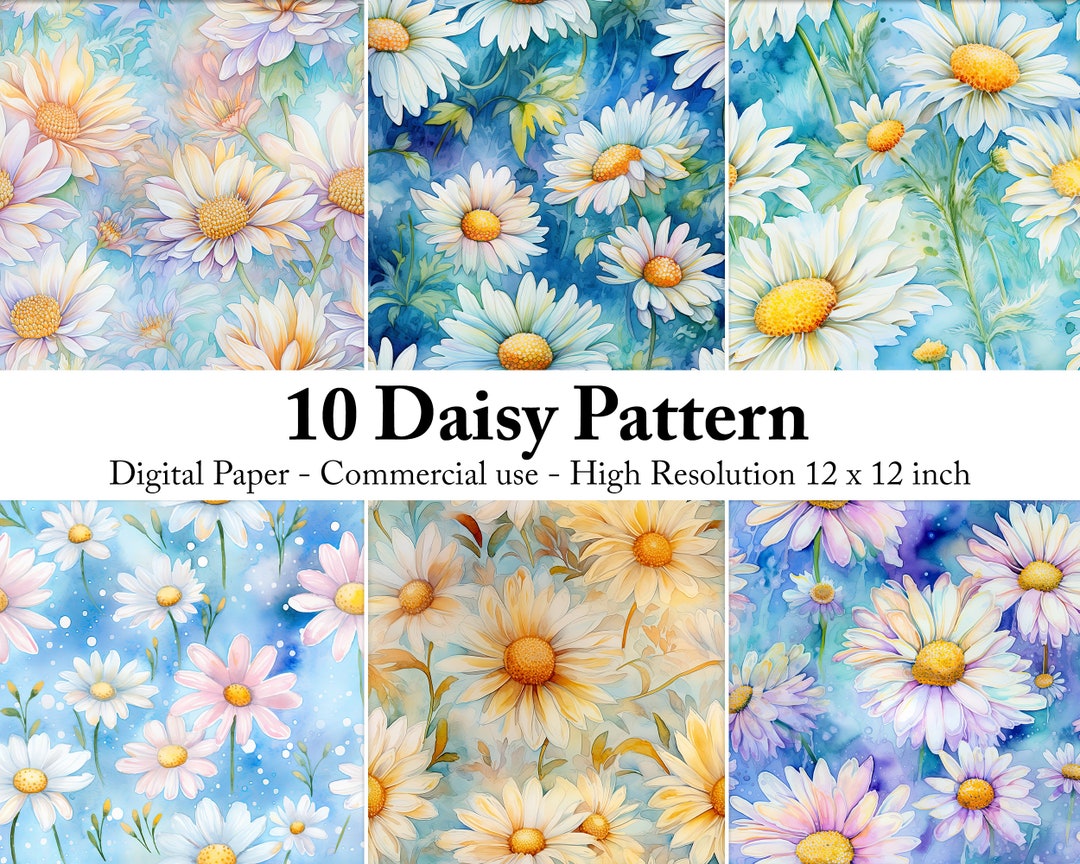 Daisy Pattern Digital Paper: Floral Designs for Crafts (commercial Use ...