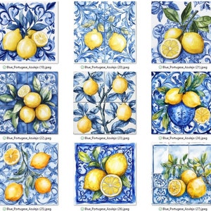 Lemon & Blue Azulejo Tile Digital Paper: Mediterranean Patterns ...