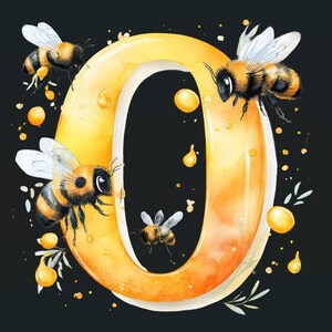 Honey Bee Number Clipart: Watercolor Bumblebee, Honeycomb (digital ...