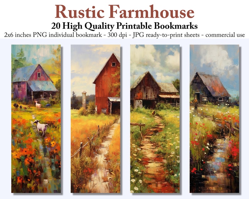 20 Rustic Farmhouse Bookmark Set Countryside Scenery Art Printable ...