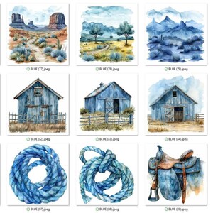 Watercolor Blue Western Clipart Bundle (PNG & JPG) - Etsy