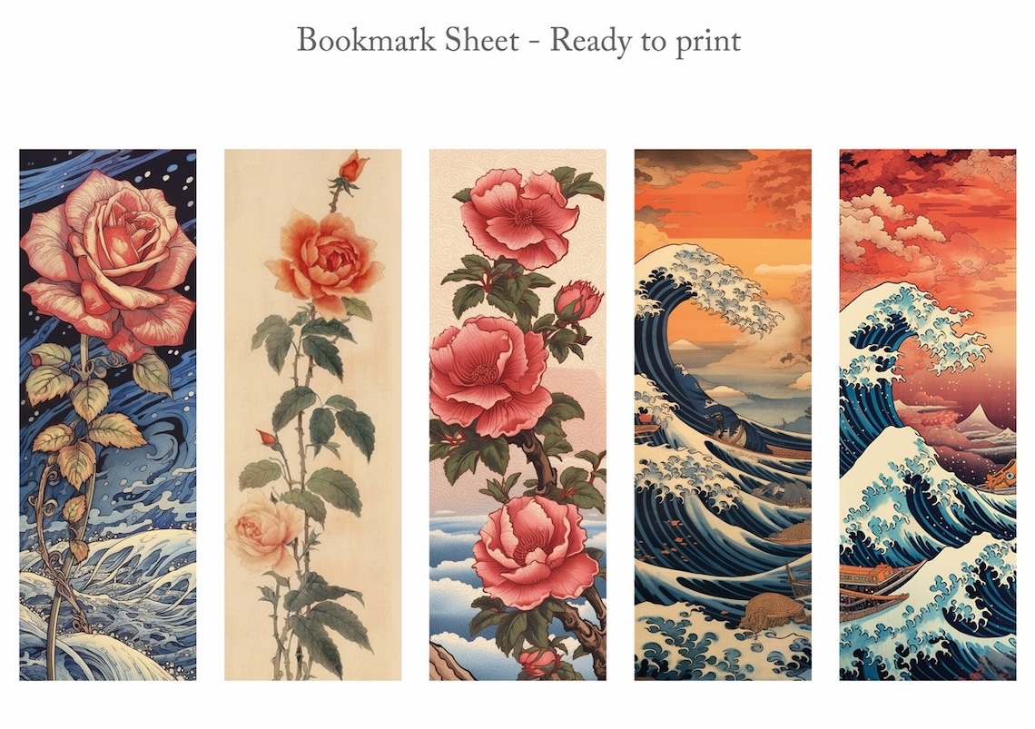 Japanese Mix Art Printable Bookmark: Hokusai Digital Download, Book ...