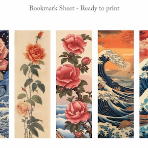 Japanese Mix Art Printable Bookmark: Hokusai Digital Download, Book ...