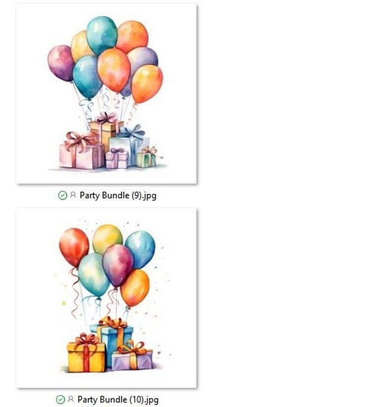Watercolor Party Bundle Clipart PNG, Presend and Balloons Clipart ...